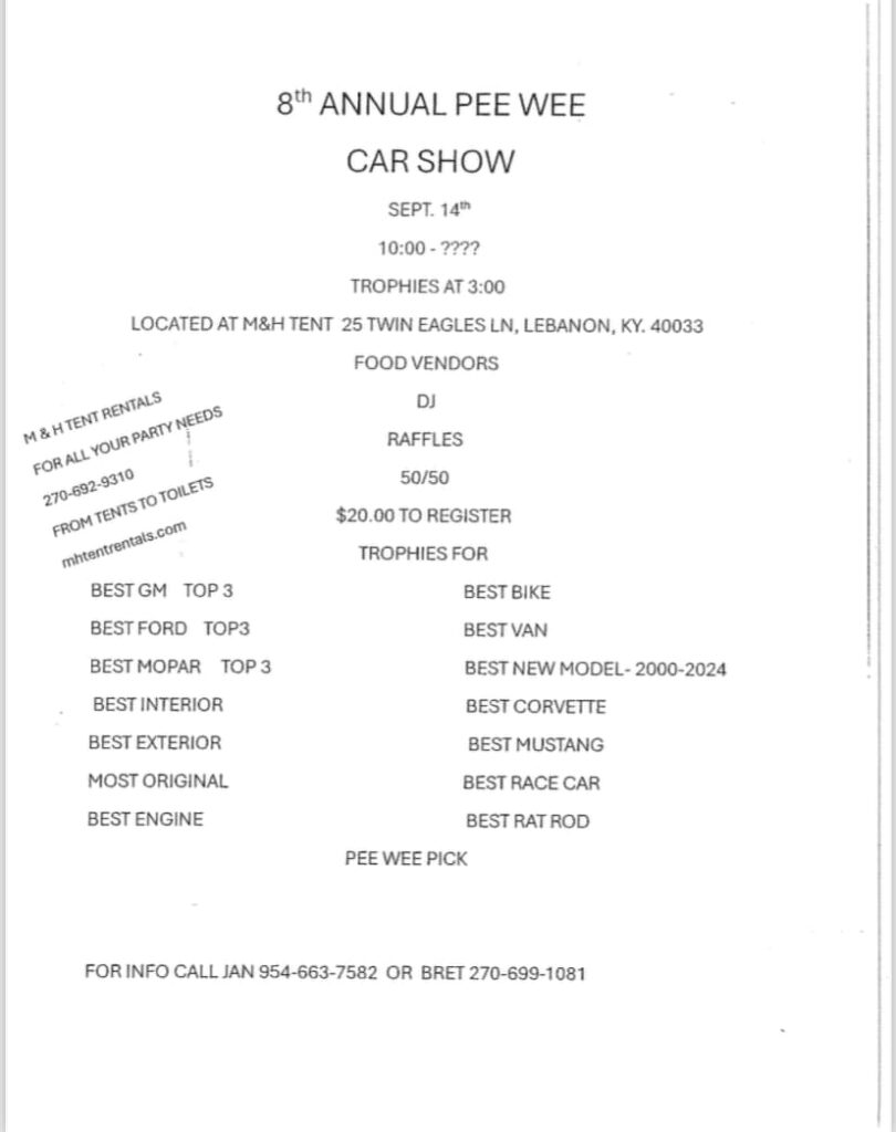 8th Annual Pee Wee Car Show - Visit Lebanon Kentucky - The Heart of ...