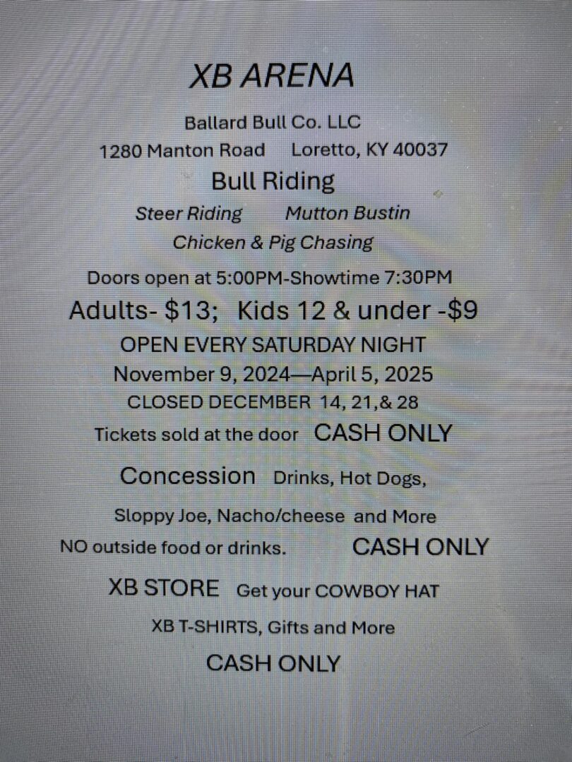 XB Arena- Heated indoor bull riding arena. Open EVERY Saturday night ...