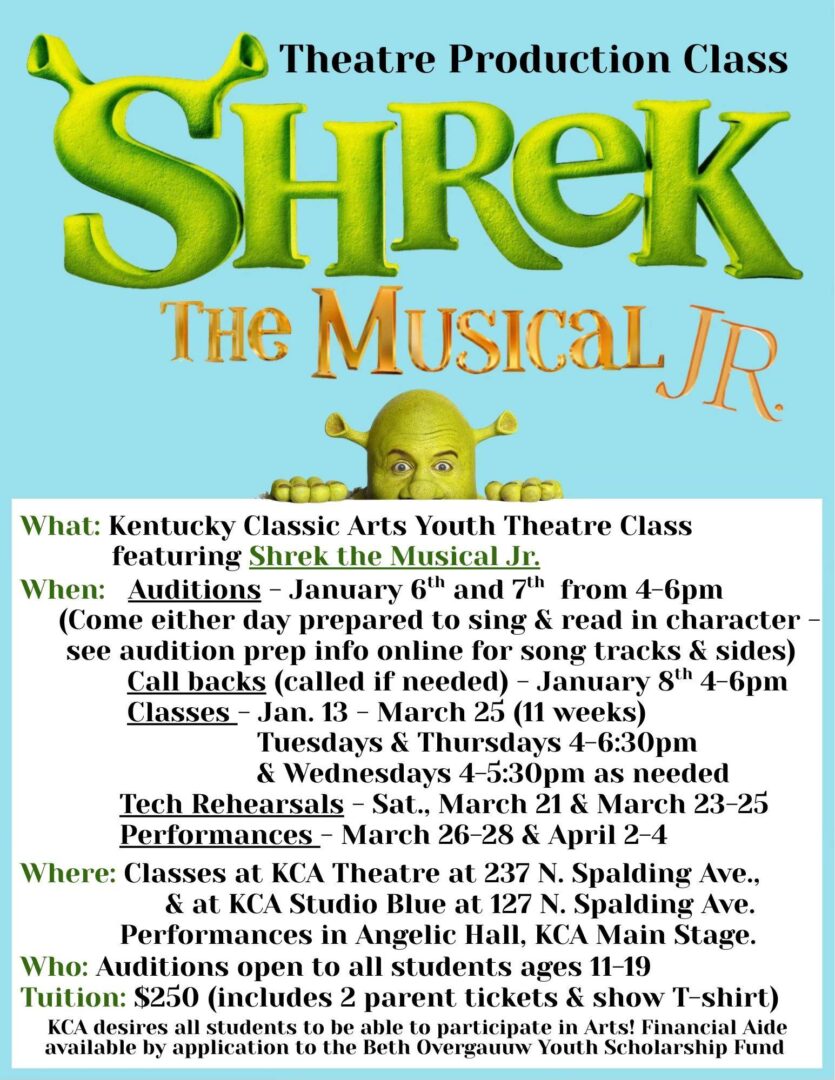 Shrek the Musical Jr. Auditions and Theatre Class - Visit Lebanon ...